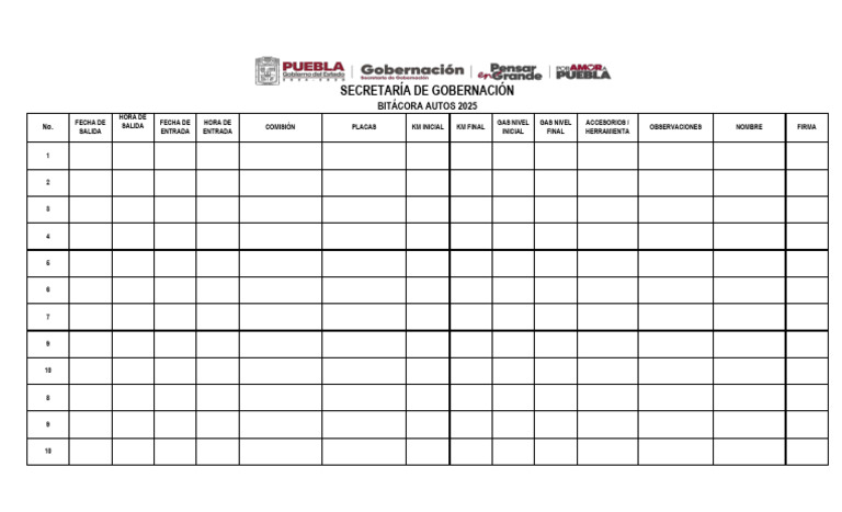 Bitácora de Control Vehicular 2025 | PDF