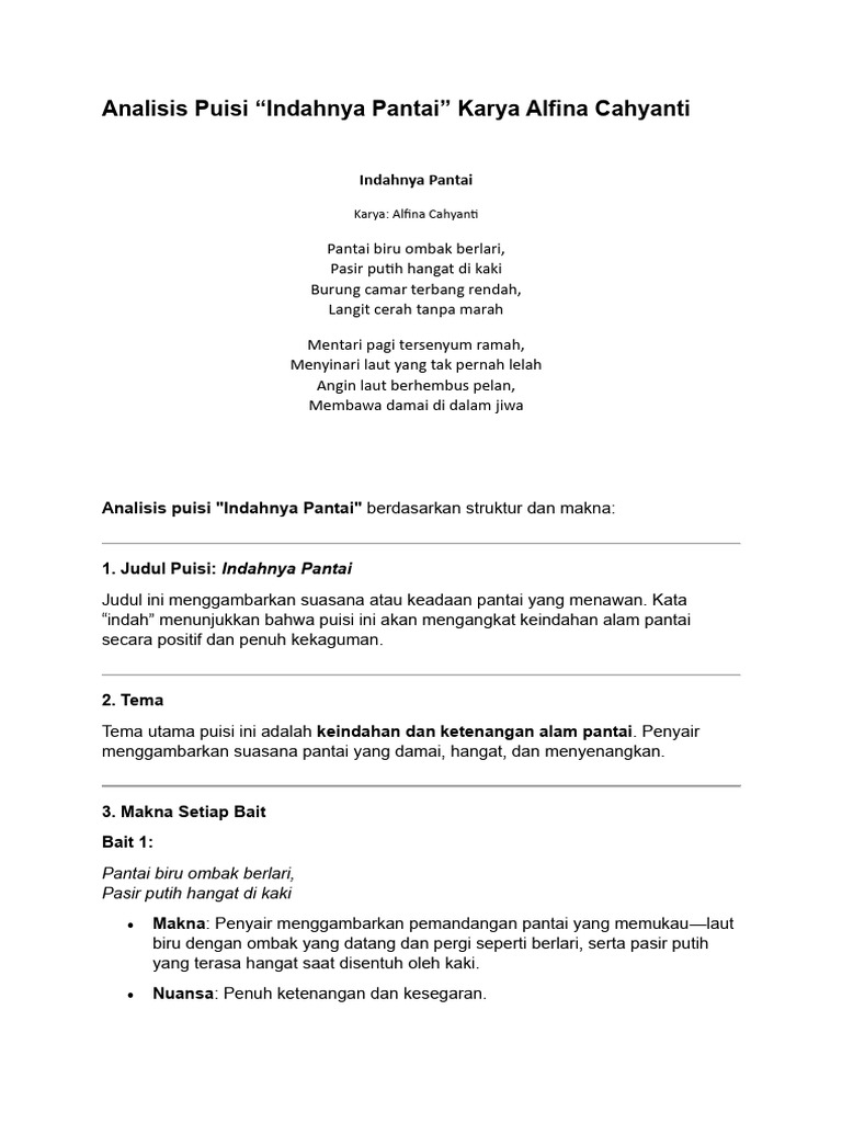 Analisis Puisi "Indahnya Pantai" | PDF