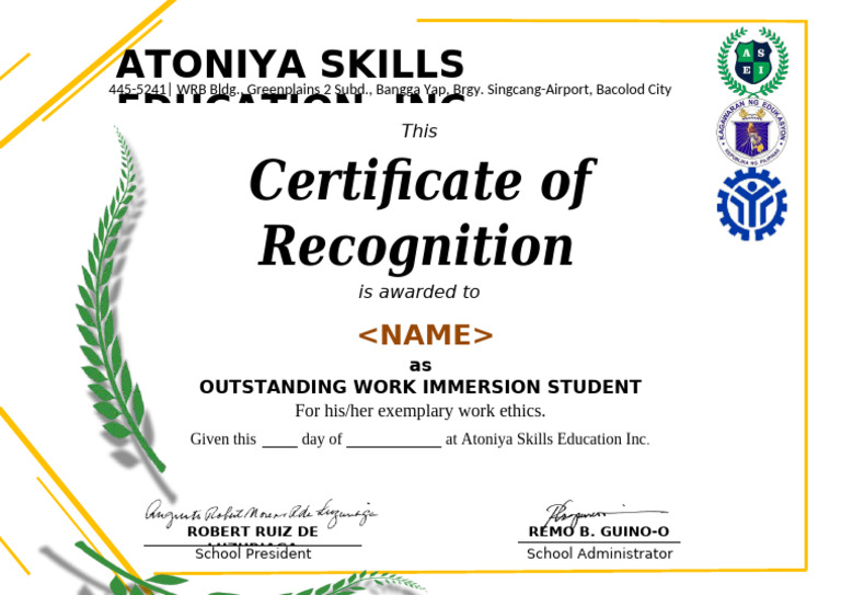Certificate of Appreciation (Immersion) | PDF