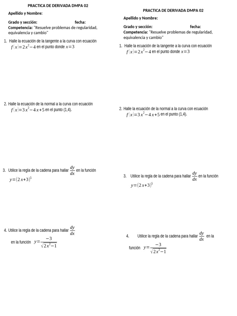 Practica de Derivada_5to | PDF | Análisis matemático | Geometría diferencial