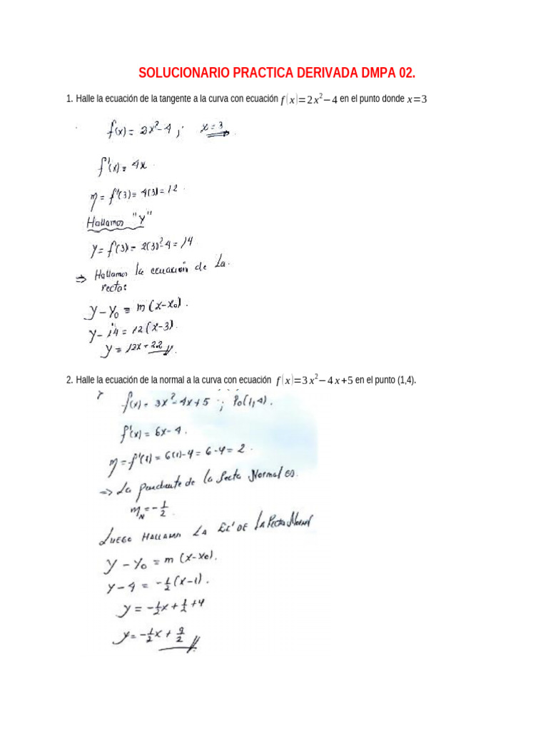 Solucionario Practica Derivada Dmpa 02 | PDF