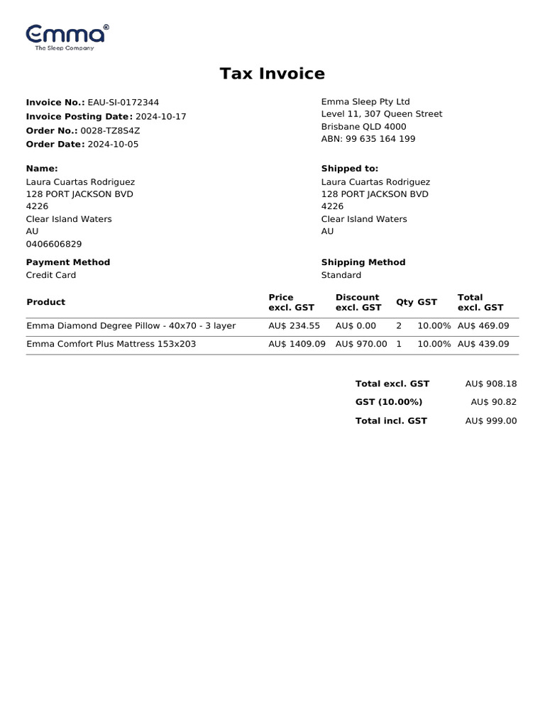 Invoice Eau Si 0172344 | PDF