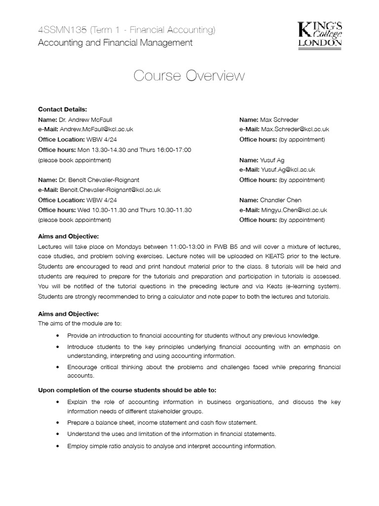 Financial Accounting Course Syllabus | PDF | Balance Sheet | Income ...