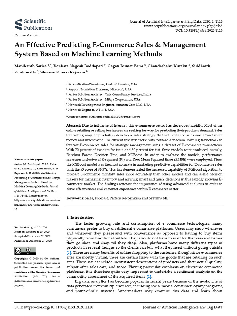 An Effective Predicting E Commerce Sales Pdf Machine Learning Forecasting