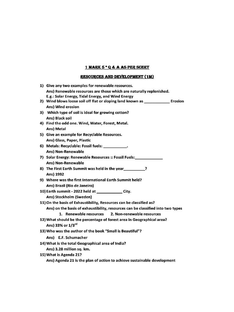 1 Mark 5 Star Questions As Per Scert - 1 | PDF