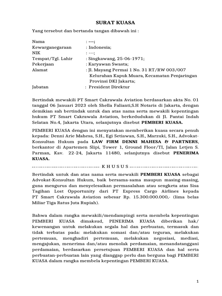 Contoh Surat Kuasa | PDF