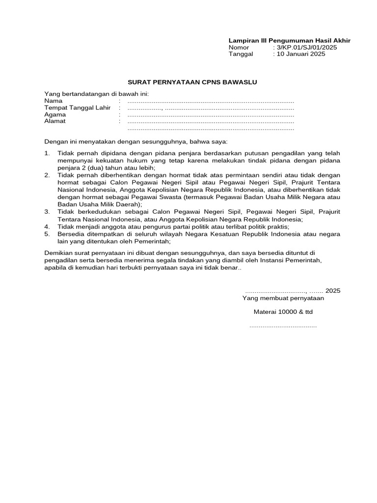 Lampiran III Surat Pernyataan_2(1) | PDF