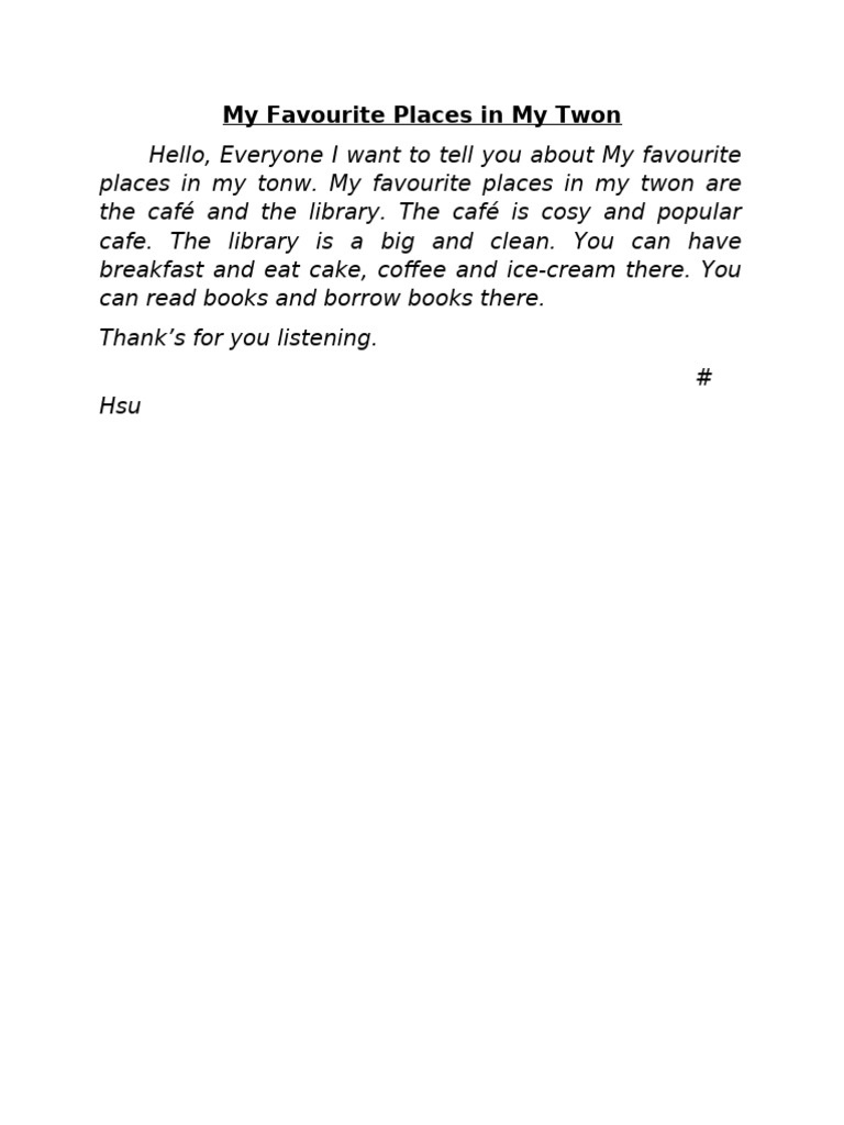 My Favorite Places in My Town | PDF