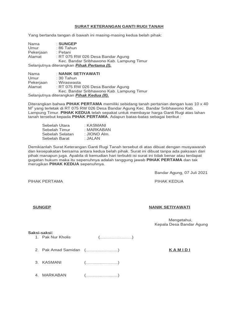 Surat-Keterangan-Ganti-Rugi-Tanah | PDF