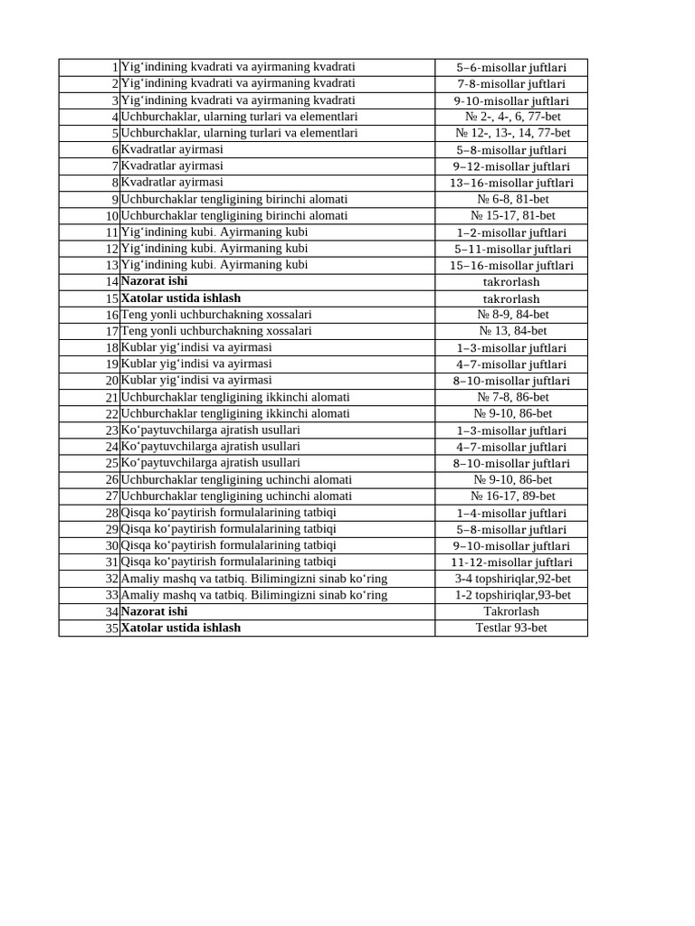 7 Sinf.matematika.ii Chorak | PDF