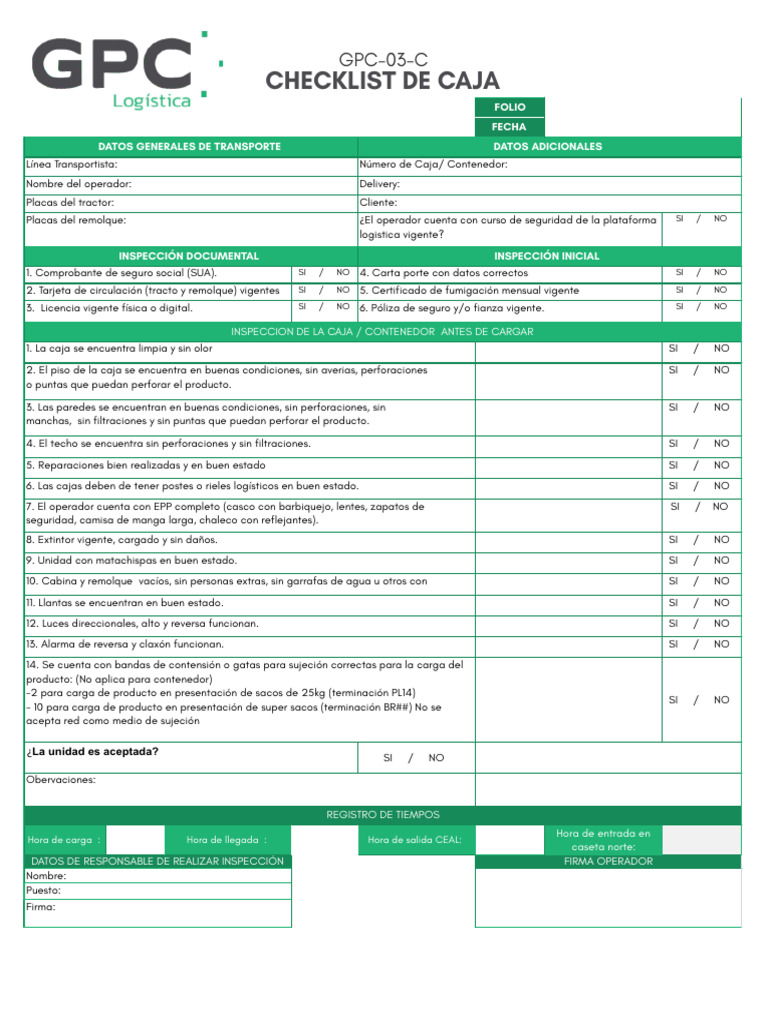Checklist de Inspección para Caja Seca | PDF