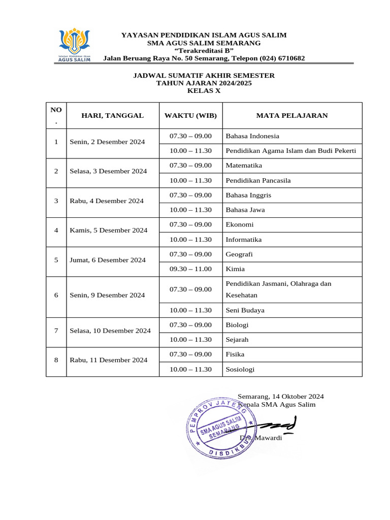 2. JADWAL SMA SAS 2024-2025 | PDF