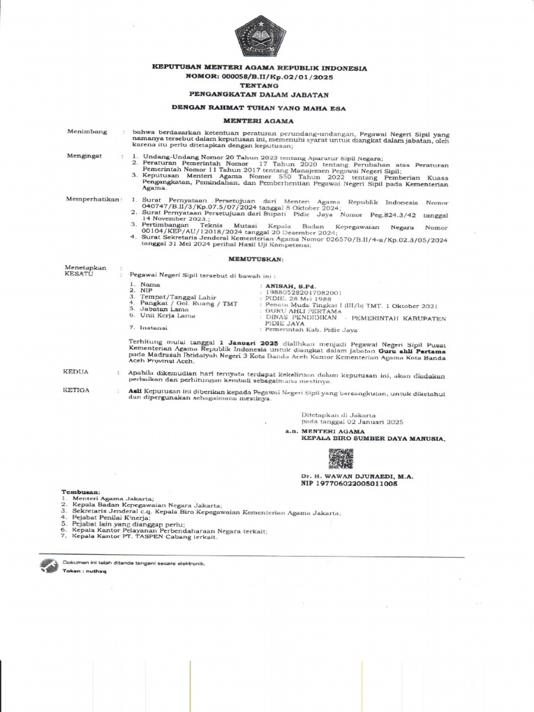 SK PINDAH ANISAH | PDF