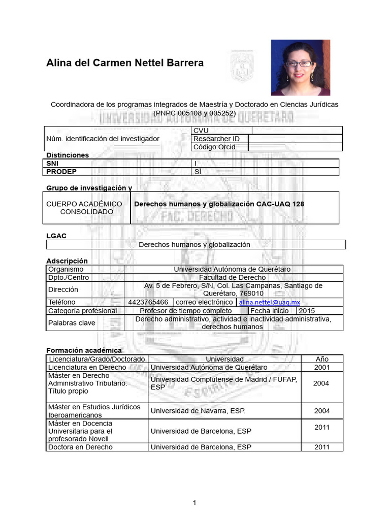 CV Alina Del Carmen Nettel Barrera | PDF | Universidad | Doctorado
