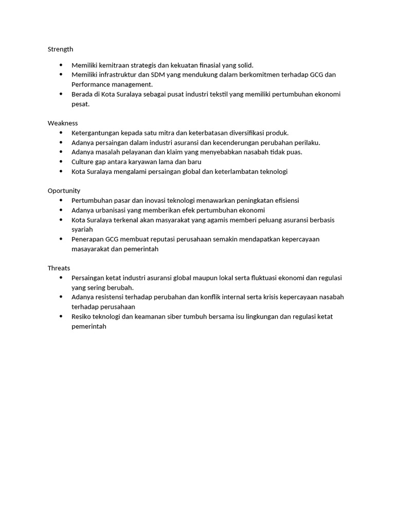 Analisa Swot Ringkas | PDF
