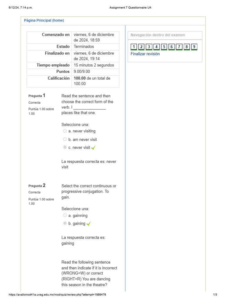 Assignment 7 Questionnaire U4 | PDF