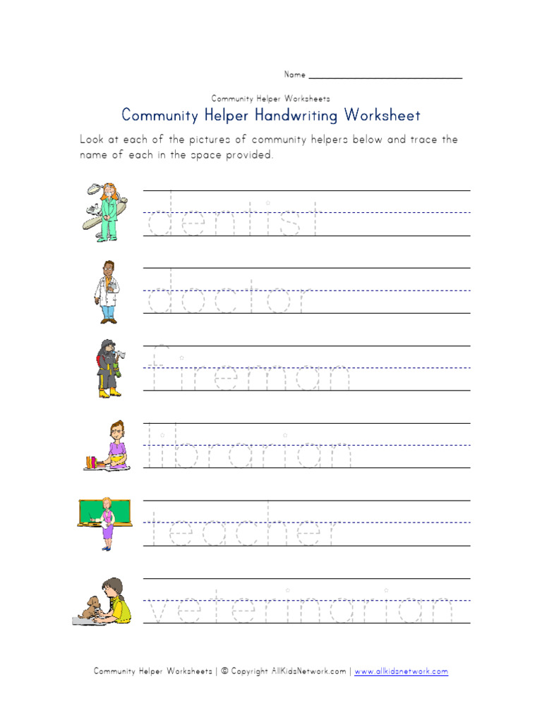 Community Helpers Handwriting Worksheet | PDF