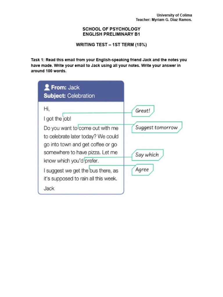 Writing Test (1st Term) | PDF