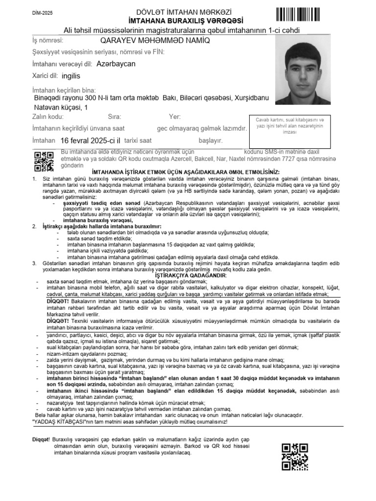 Ali T Hsil Mü Ssis L Rinin Magistraturalar Naq Bul Imtahan N N1-Cic Hdi Qarayev M H MM D Nam Q ...