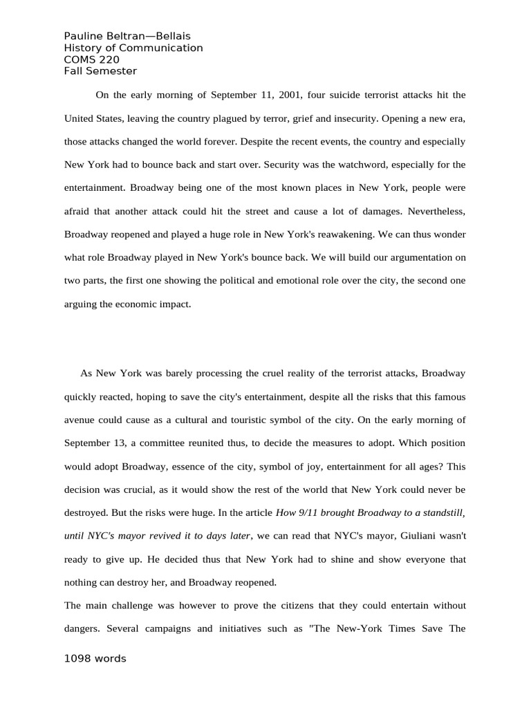 Historical Research- COMS 220 | PDF | Broadway Theatre | New York City