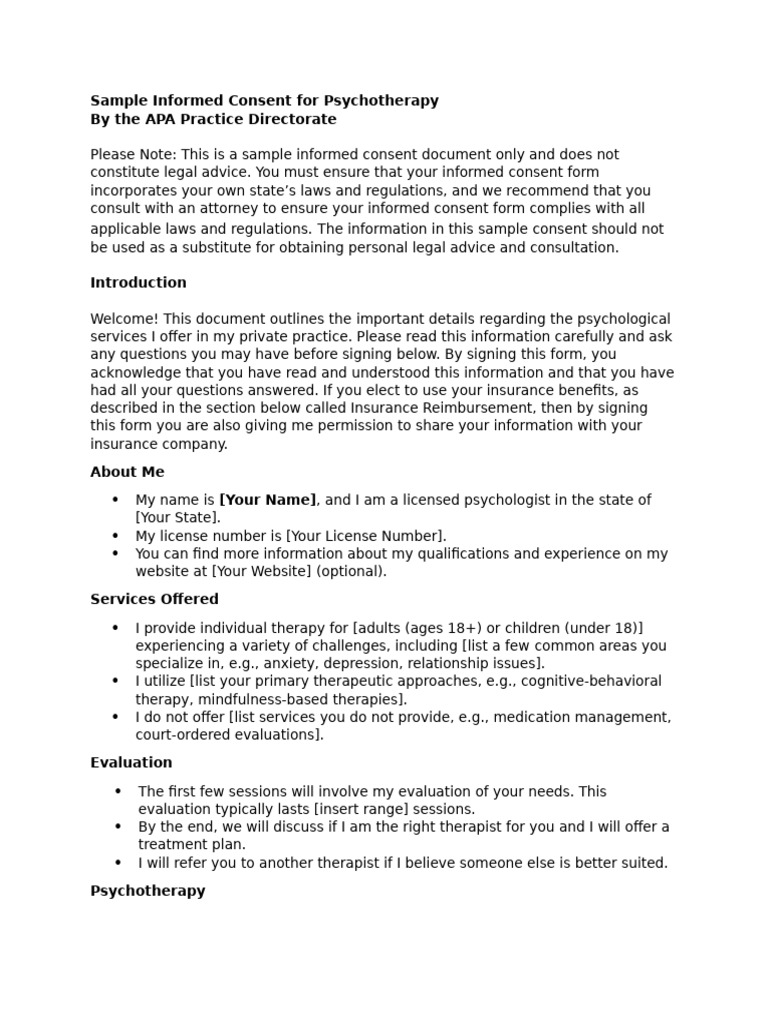 informed-consent-template | PDF | Psychotherapy | Informed Consent