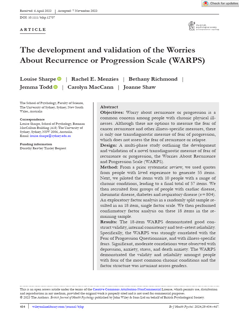 Sharpe et al. - The development and validation of the Worries About ...