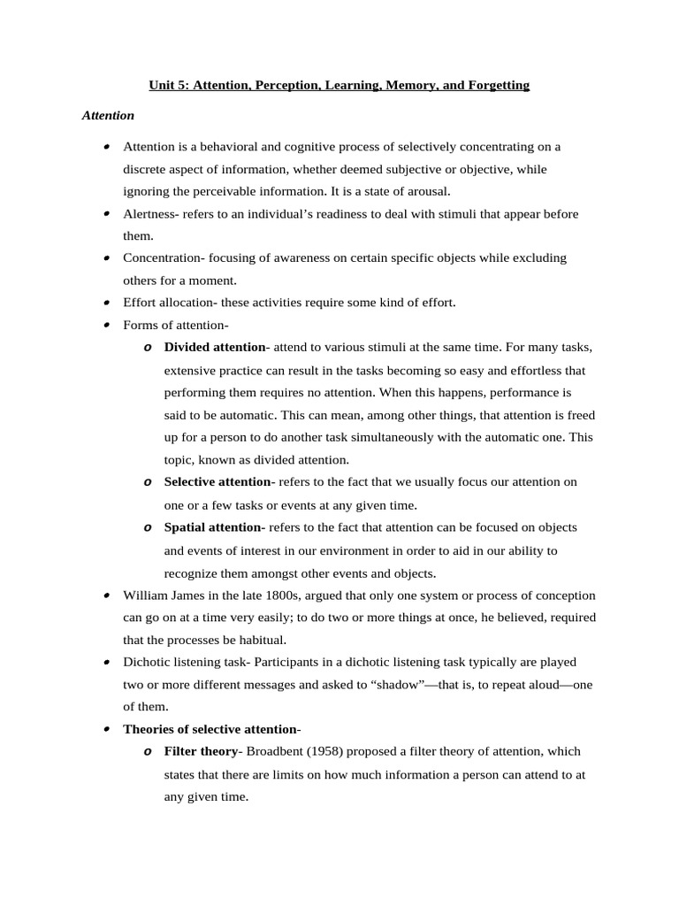 Unit 5- Attention, Perception, Learning, Memory | PDF | Long Term Potentiation | Perception
