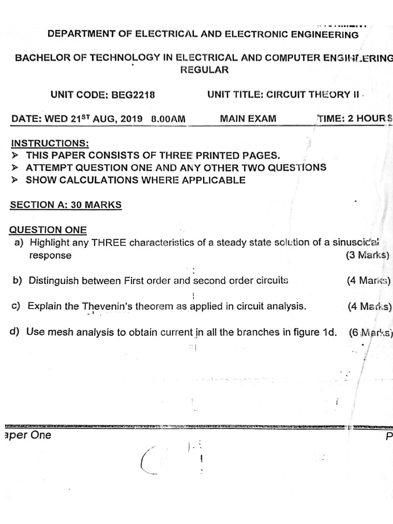Circuit Theory II PAST PAPERS | PDF