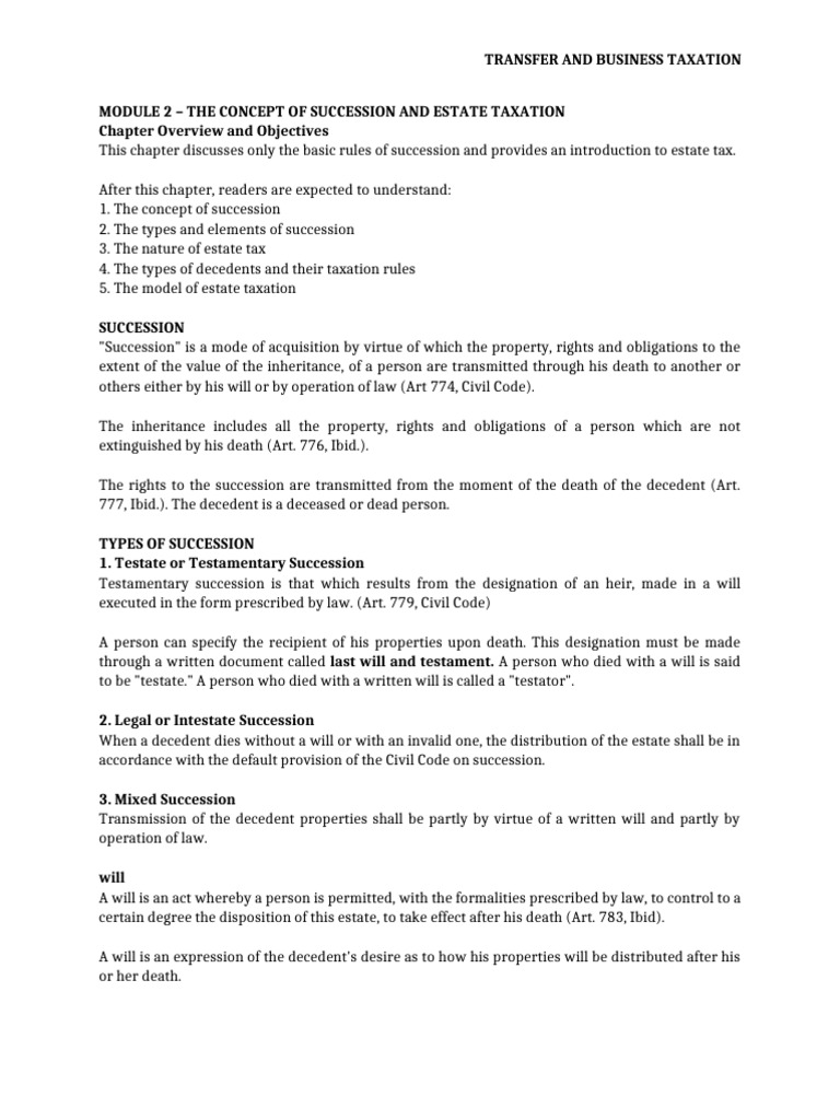 Succession and Estate Tax Overview | PDF | Inheritance | Estate Tax In ...
