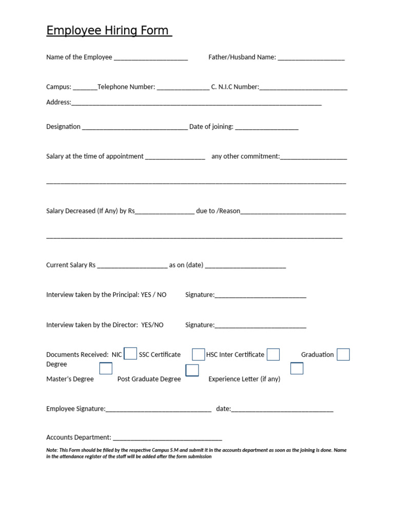 Hiring Form New | PDF