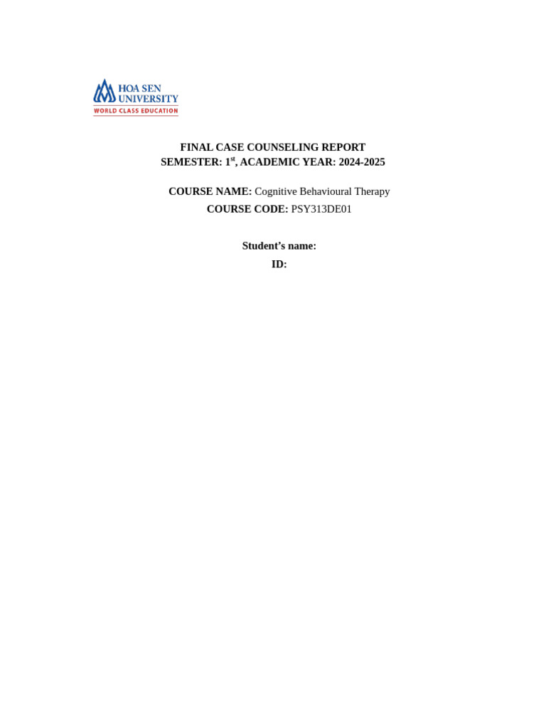 Case counseling process repost | PDF | Major Depressive Disorder | Anxiety