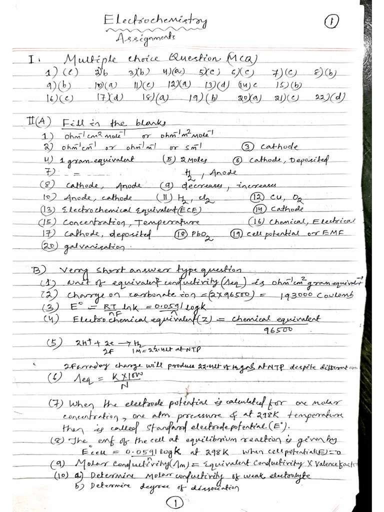 Electrochemistry Assignment Solution Pdf 6205