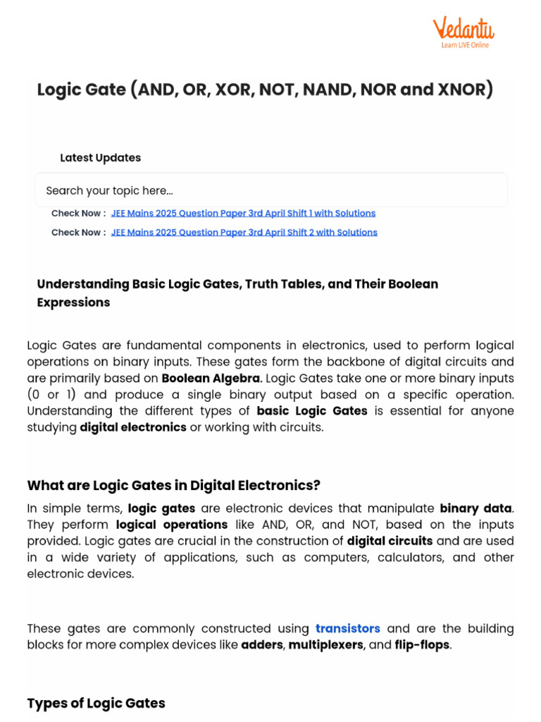 Logic Gate (AND, OR, XOR, NOT, NAND, NOR and XNOR) | PDF