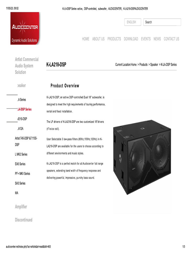 K-LA-DSP Series -active，DSP-controlled，...fer，AUDIOCENTER，K-LA218-DSPAUDIOCENTER | PDF