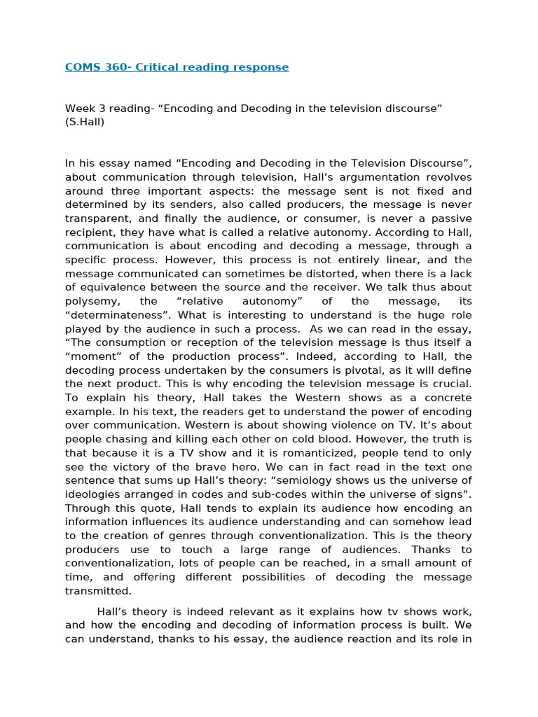 Critical Reading Response | PDF | Communication | Human Communication