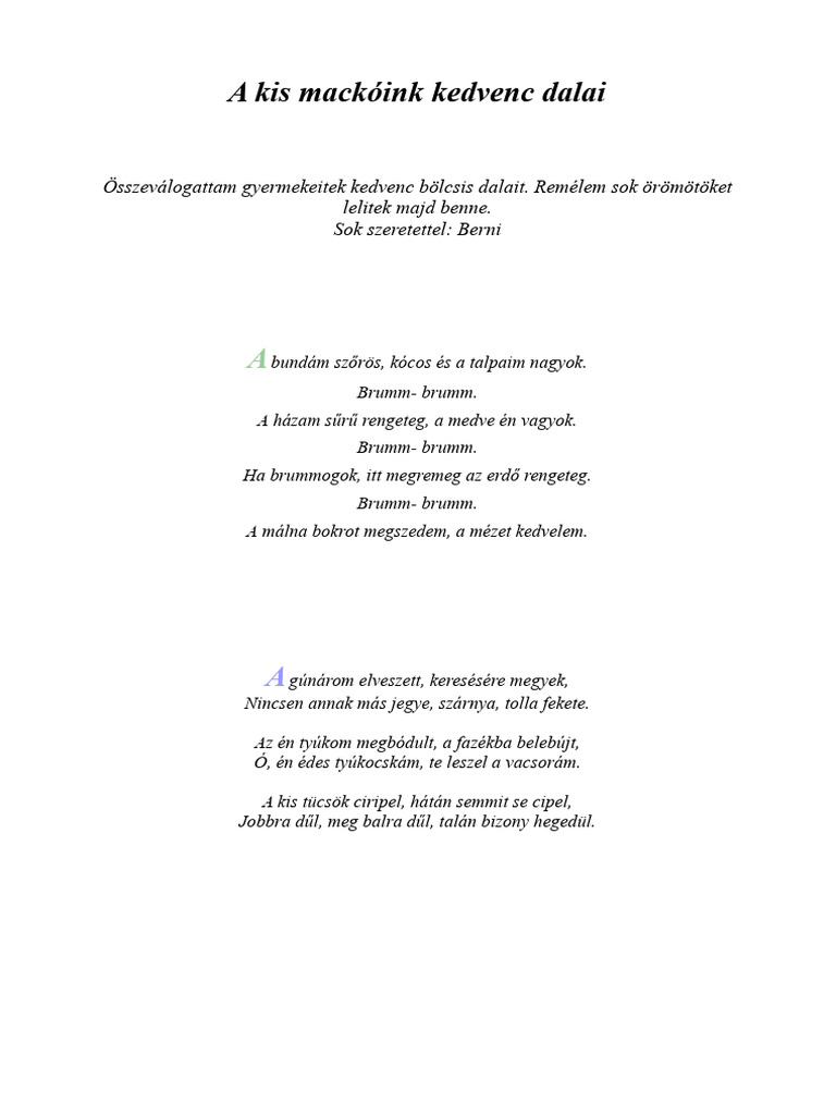 Kis Mackok Kedvenc Dalai | PDF