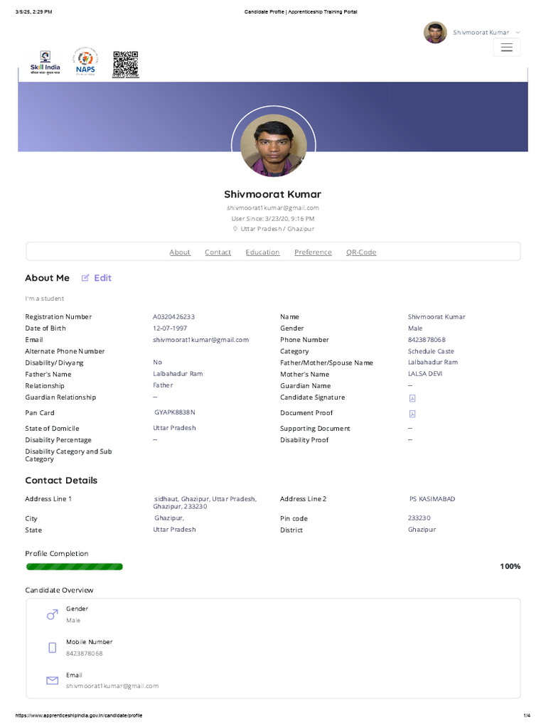Candidate Profile - Apprenticeship Training Portal | PDF | Electrician | Qr Code