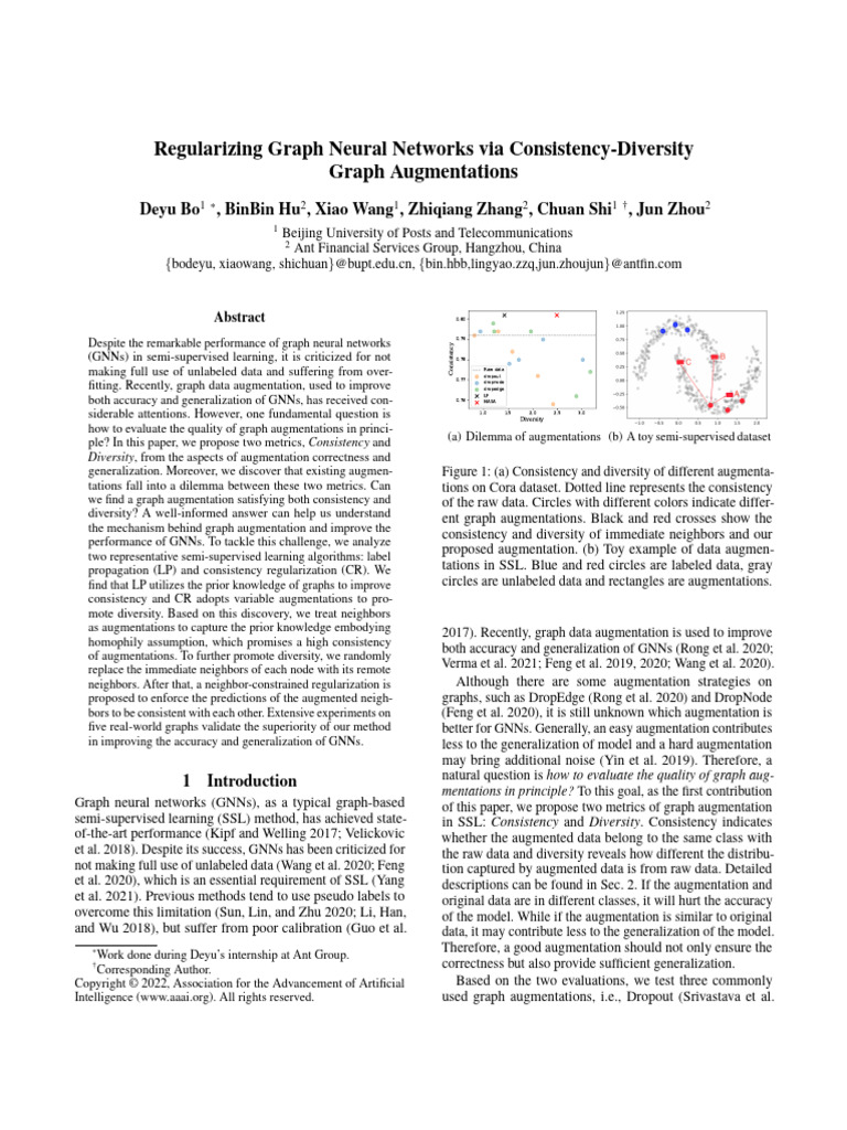 (AAA2022) Regularizing Graph Neural Networks Via Consistency-Diversity Graph Augmentations | PDF ...