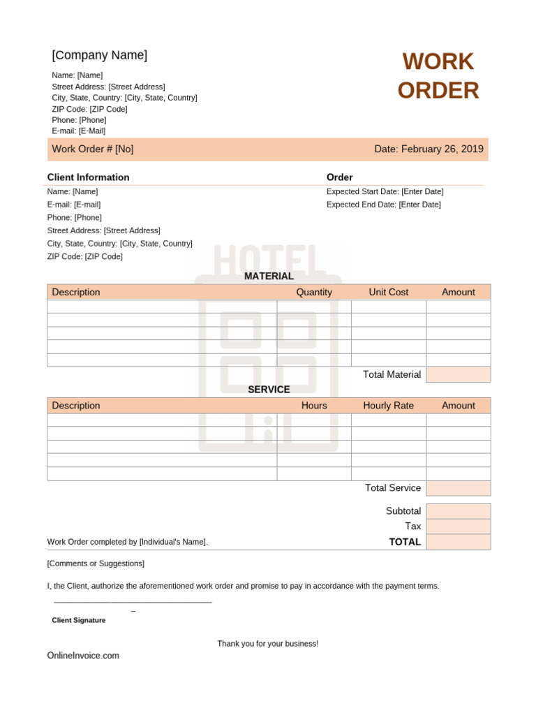Work Order Template for Services | PDF