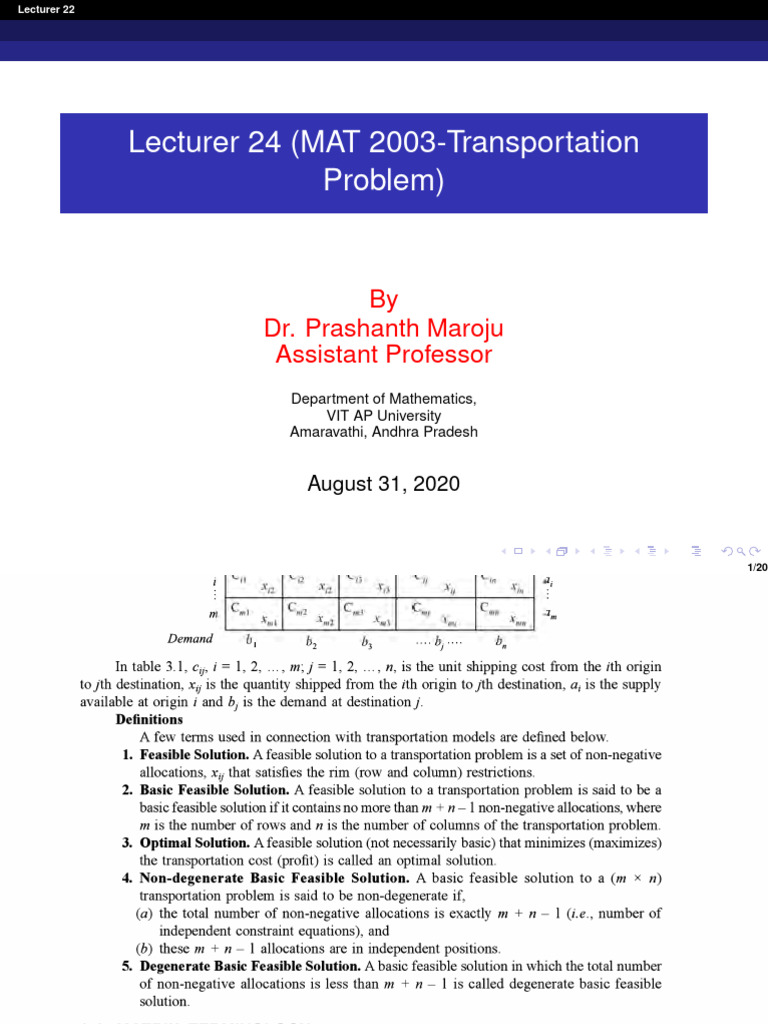Transportation Problem Methods Explained | PDF | Mathematical ...