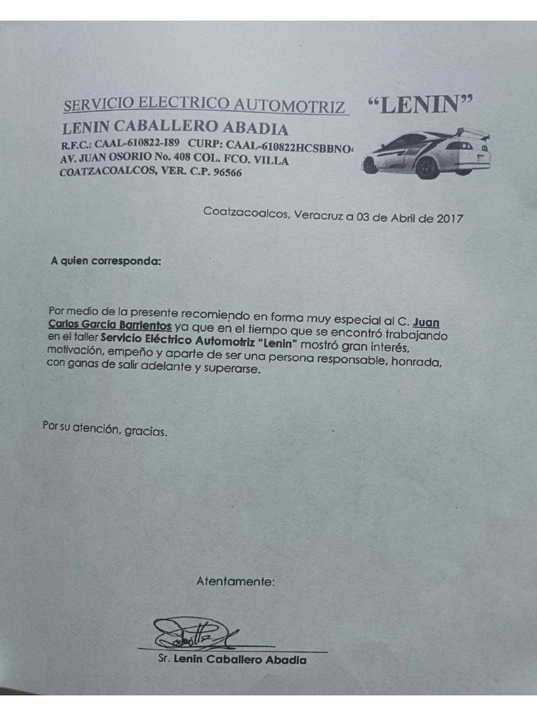 Carta Recomendación LENIN | PDF