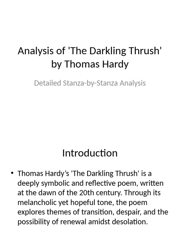 The Darkling Thrush Analysis Full Text | PDF