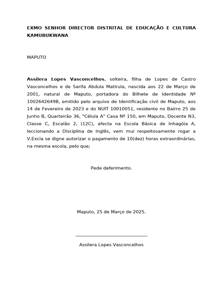 Modelo de Requerimento para Horas Extras | PDF