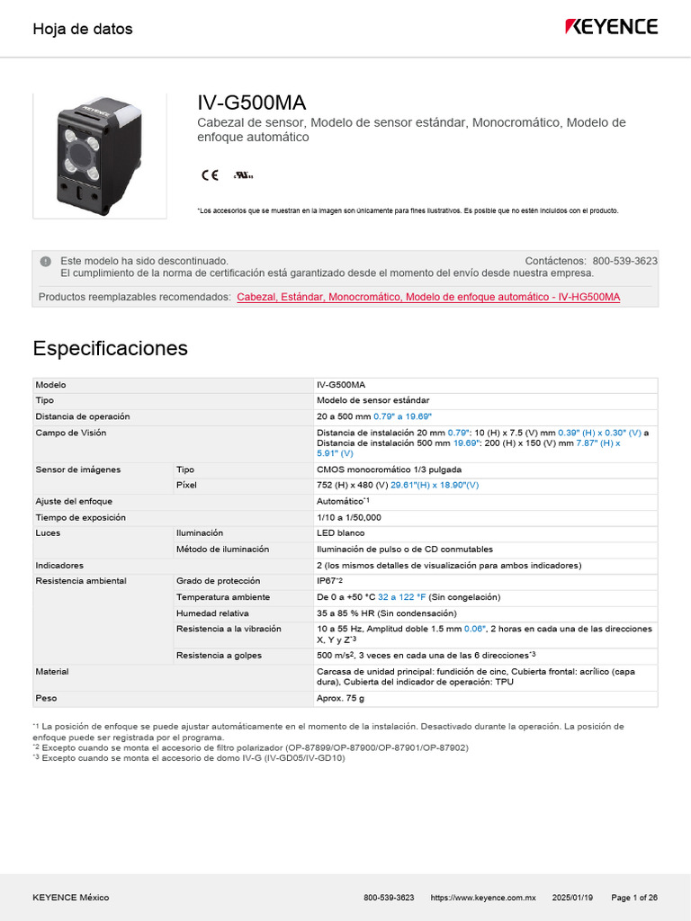 Cabezal de sensor IV-G500MA Monocromático | PDF
