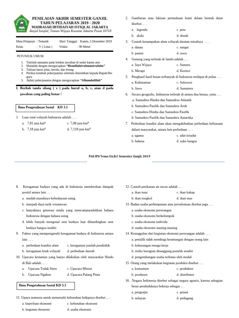 Soal PAS IPS Tema 5A,B,C | PDF
