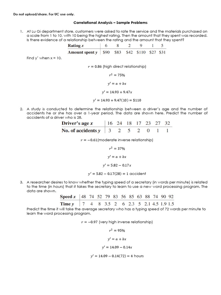 4.4+Correlational+Analysis+ +Sample+Problems | PDF