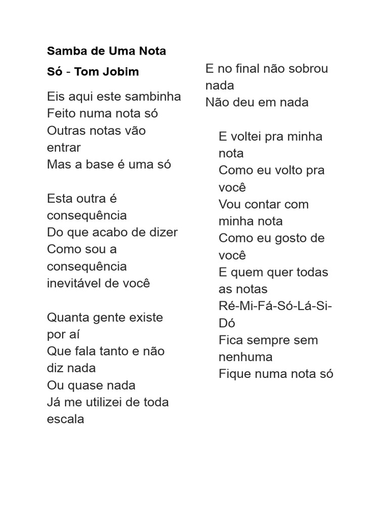 4 (Letra) Samba de Uma Nota So | PDF