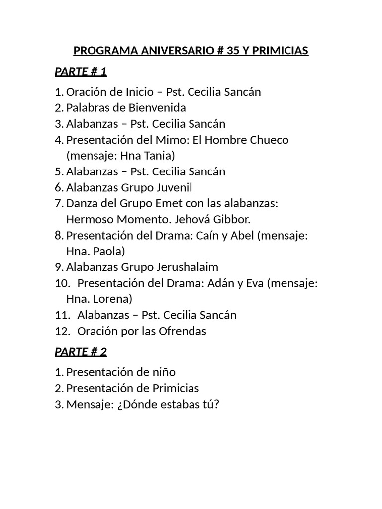 Programa Aniversario 35 y Primicias | PDF
