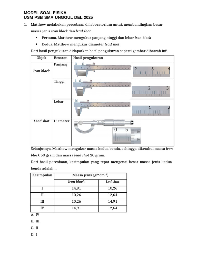 Model Soal Fisika Untuk Masuk SMA Favorit | PDF