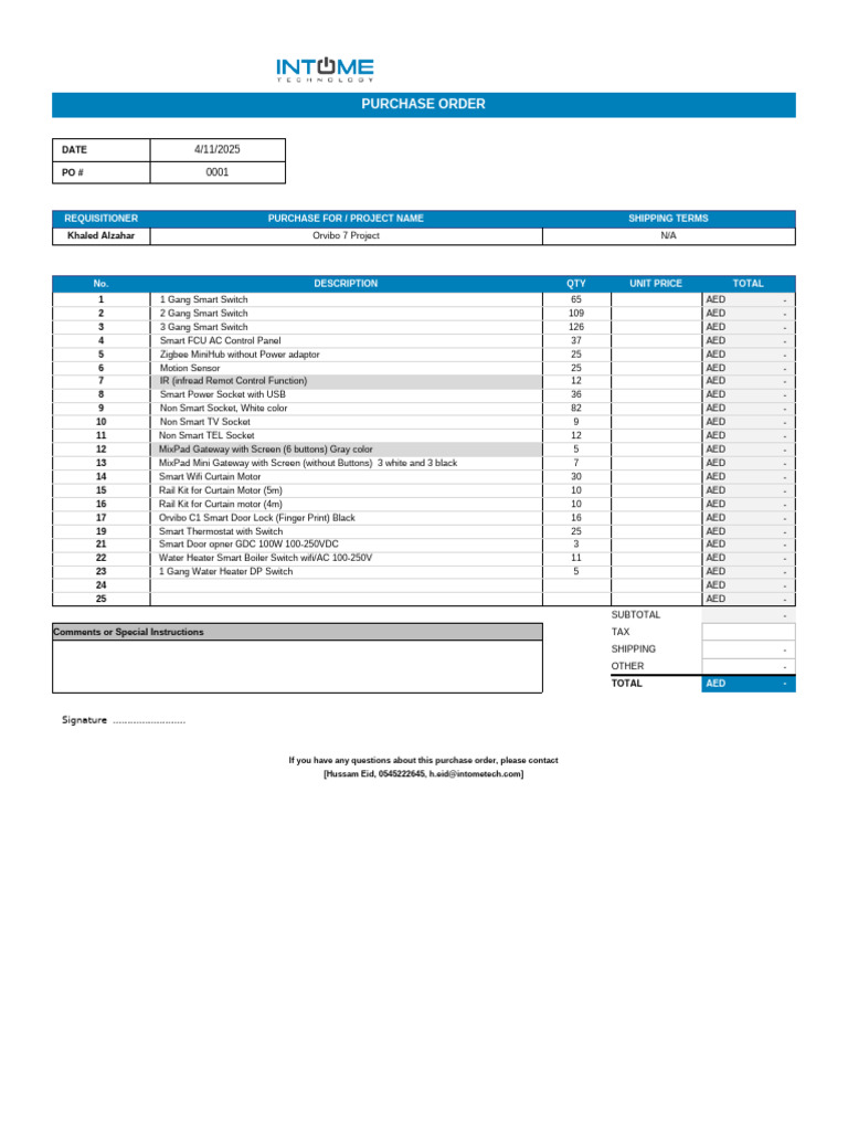 Purchase Order for Orvibo 7 Project | PDF | Consumer Electronics | Machines